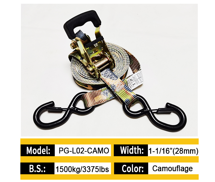Ratchet Tie-Down Camouflage Cargo Lashing Strap Restraints Ratchet ...
